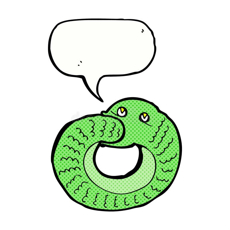 Cartoon Snake Eating Own Tail with Speech Bubble Stock Illustration ...