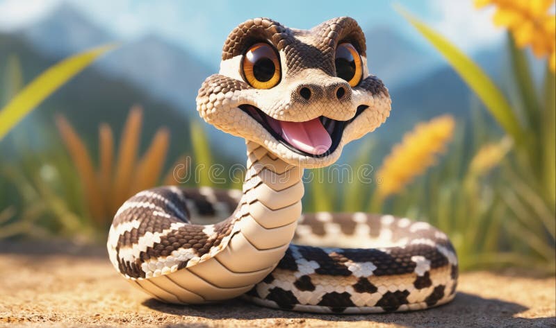 A Cute Snake with Large Eyes and a Friendly Expression Sits on a Sandy ...