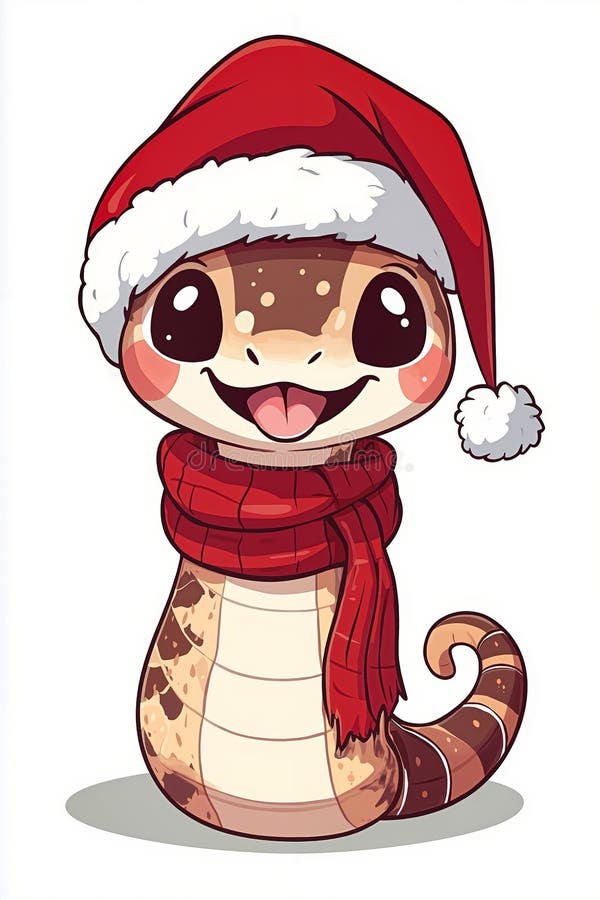 A Cartoon Snake Wearing a Santa Hat and Scarf Stock Illustration ...