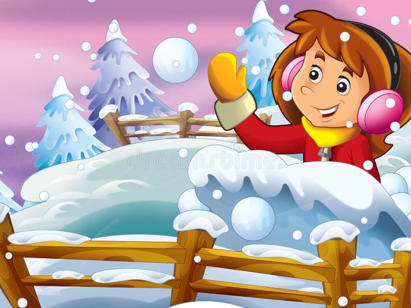 Cartoon snow fight stock illustration. Illustration of sihlouette ...
