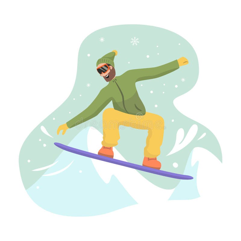 Cartoon Snowboarder at Ski Resort Stock Vector - Illustration of flat ...