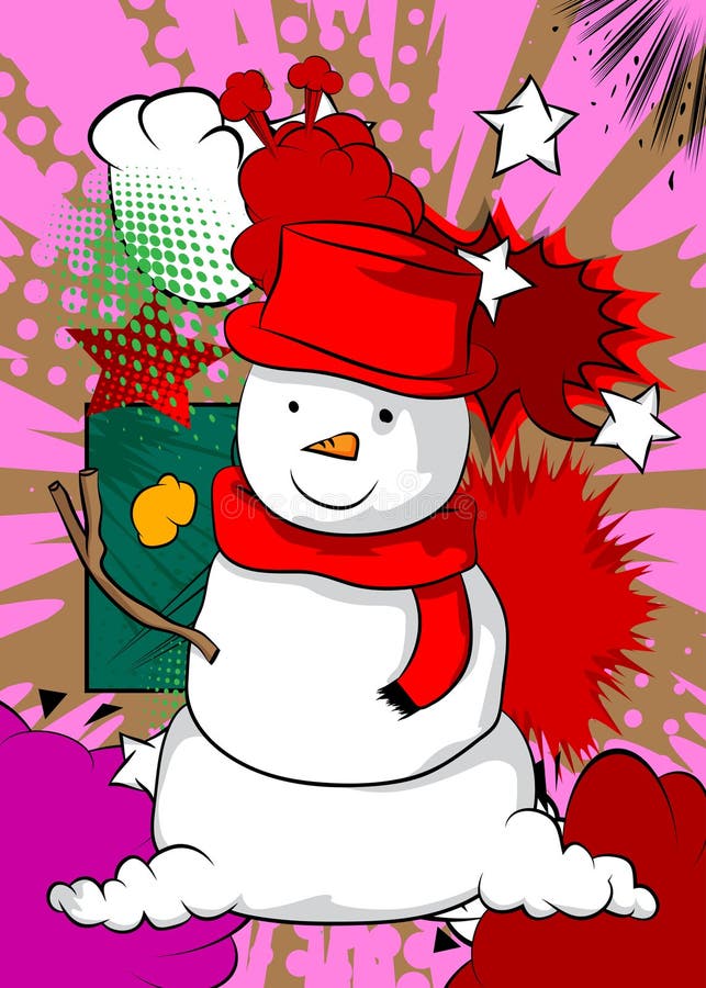 Cartoon Snowman, Comic Book Holiday. Retro Vector Comics Pop Art. Stock ...