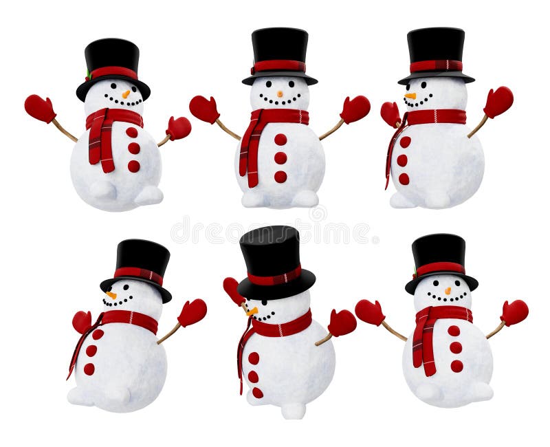 Cartoon Snowman Different Angles Isolated on White Background High ...