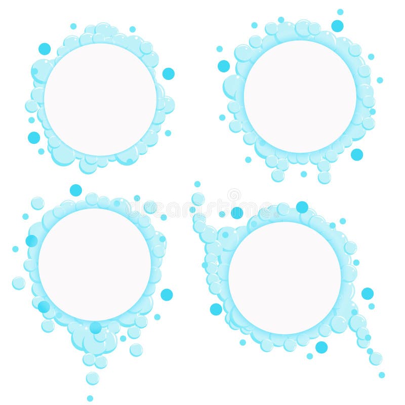 Cartoon Soap Foam Set with Bubbles. Light Blue Suds of Bath, Shampoo ...