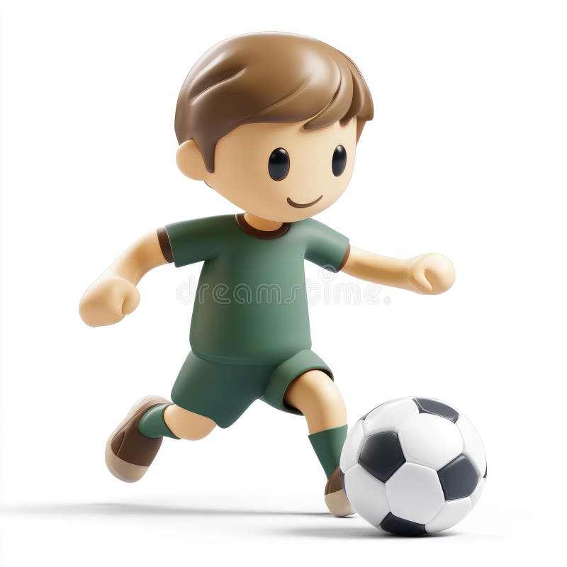 Adorable Cartoon Boy Kicking Soccer Ball, Fun 3D Render Illustration ...