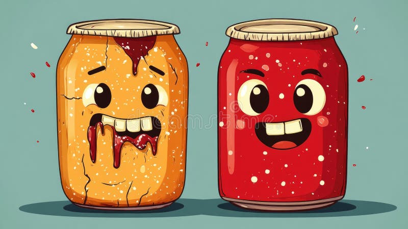 Cartoon Soda Cans with Expressive Faces Against Light Blue Background ...