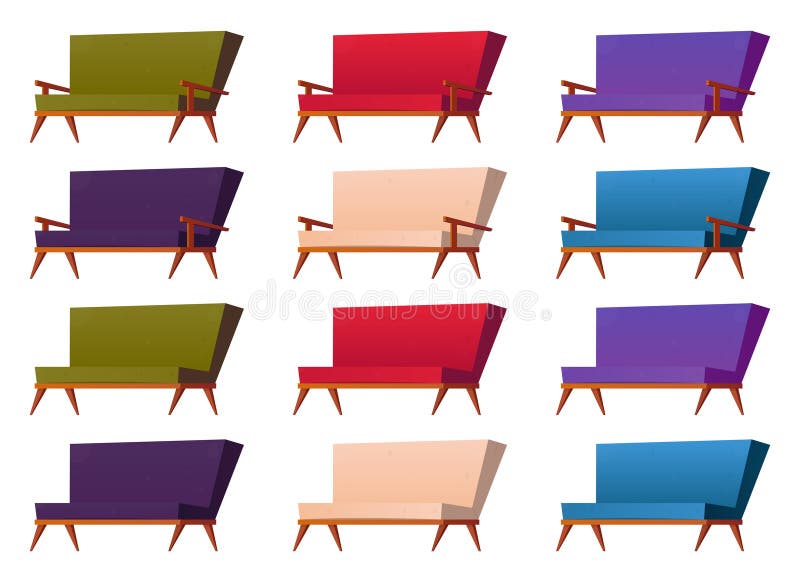 Cartoon Sofa and Couches Collection Vector Illustration Isolated Stock ...
