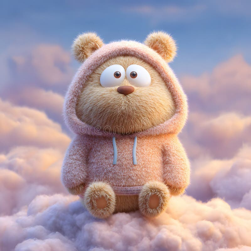 Cartoon Soft Teddy Bear Sitting on a Cloud in the Blue Sky Stock ...
