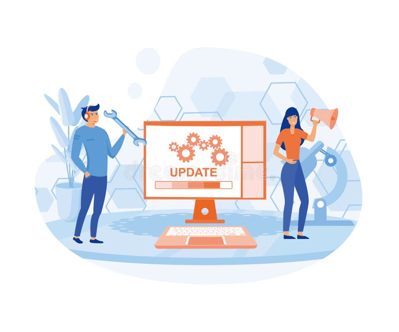 Cartoon Software Update People for Mobile App Design, Update Software ...