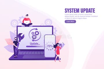 Cartoon Software Update People for Mobile App Design. Isometric Vector ...