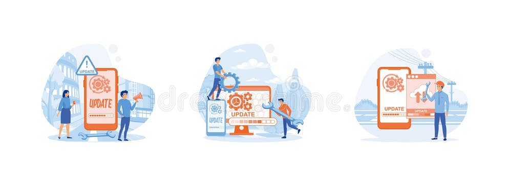 Cartoon Software Update People for Mobile App Design, Update Software ...