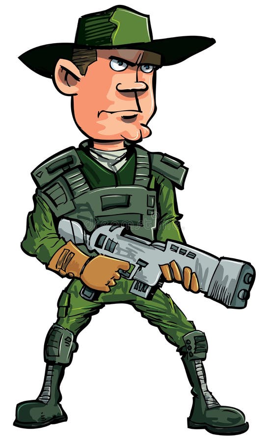 Cartoon Soldier with a Automatic Rifle Stock Illustration ...