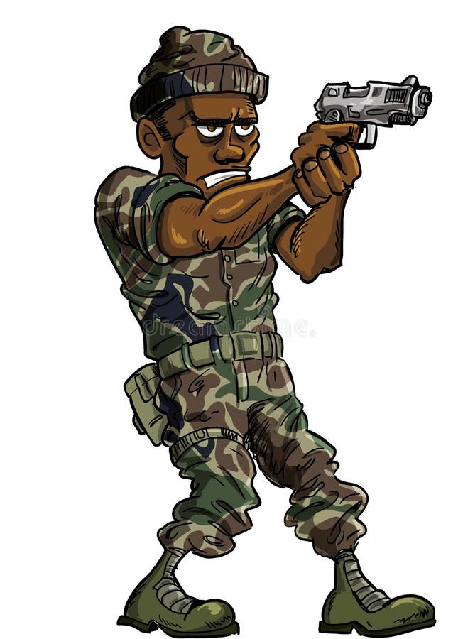 Cartoon Soldier with a Hand Gun Stock Vector - Illustration of american ...