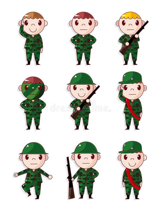 Cartoon Soldier icons set stock vector. Illustration of color - 21059133
