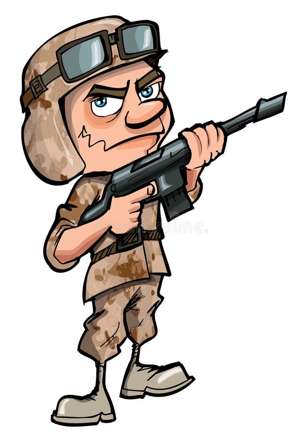 Cartoon Blond Female Soldier with a Sub Machine Gun Stock Vector ...