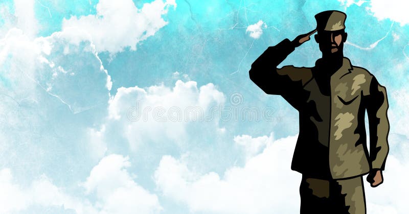 Cartoon Soldier Saluting Against Cloud and Ground Stock Illustration ...