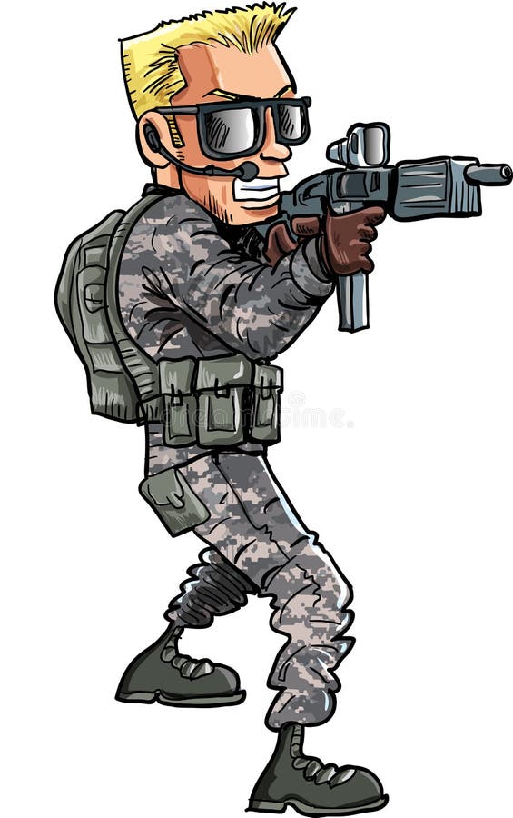 Cartoon of a Soldier with a Sub Machine Gun Stock Vector - Illustration ...