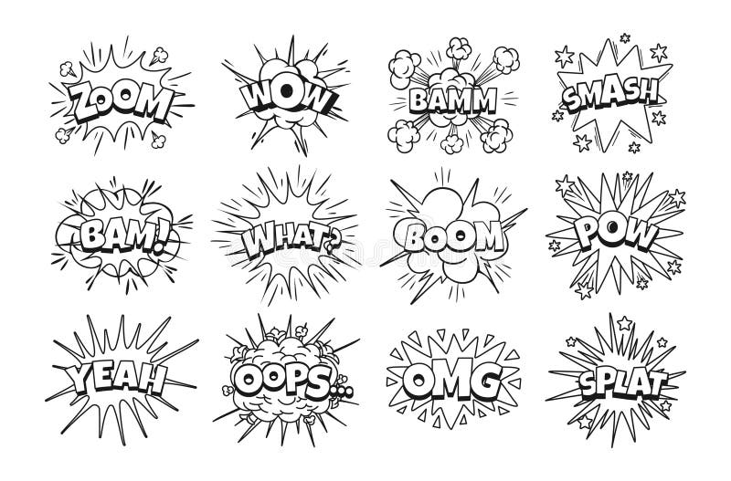 Cartoon Sound Speech Bubble. Comic Doodle Explode Text Elements. Sketch ...