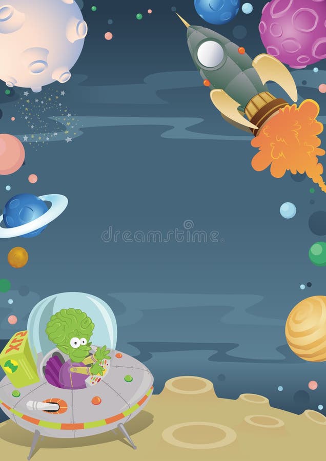 Cartoon Space Border stock vector. Image of saucer, mars - 30960546