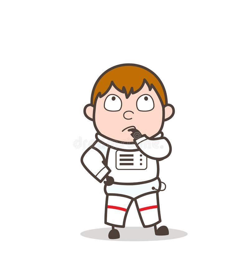 Cartoon Space Boy Thinking and Making a Plan Vector Illustration Stock ...