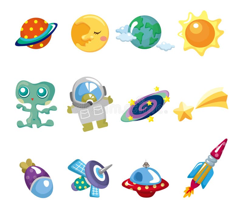 Cartoon Space Element Icons Set Stock Vector - Illustration of mars ...