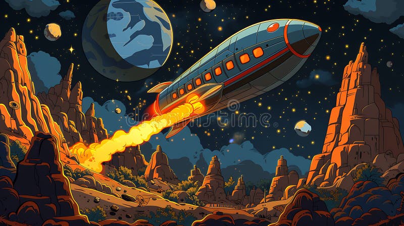 Cartoon space exploration stock illustration. Illustration of funscene ...