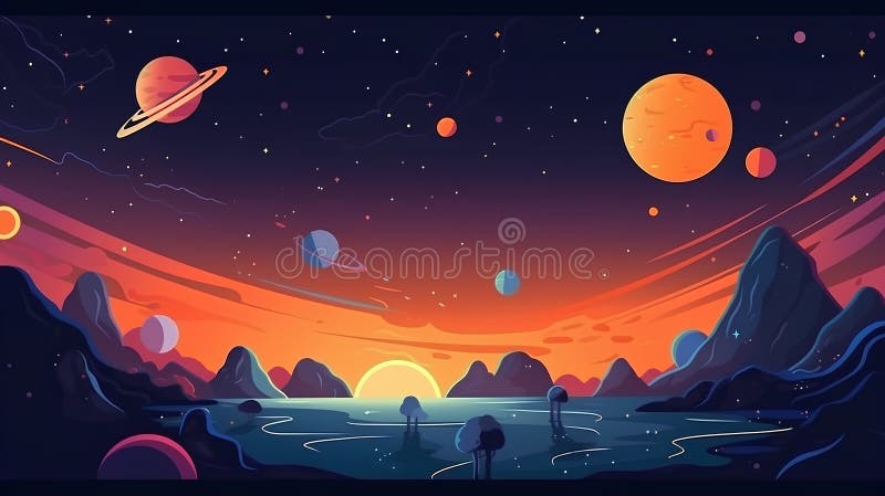 Cartoon Space Landscape with Planets, Stars and Comets. Vector ...