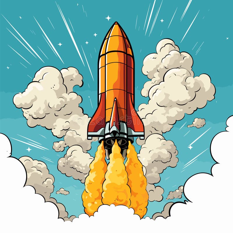 Cartoon Space Rocket Flying in the Sky. Vector Illustration for Your Design Stock Vector ...