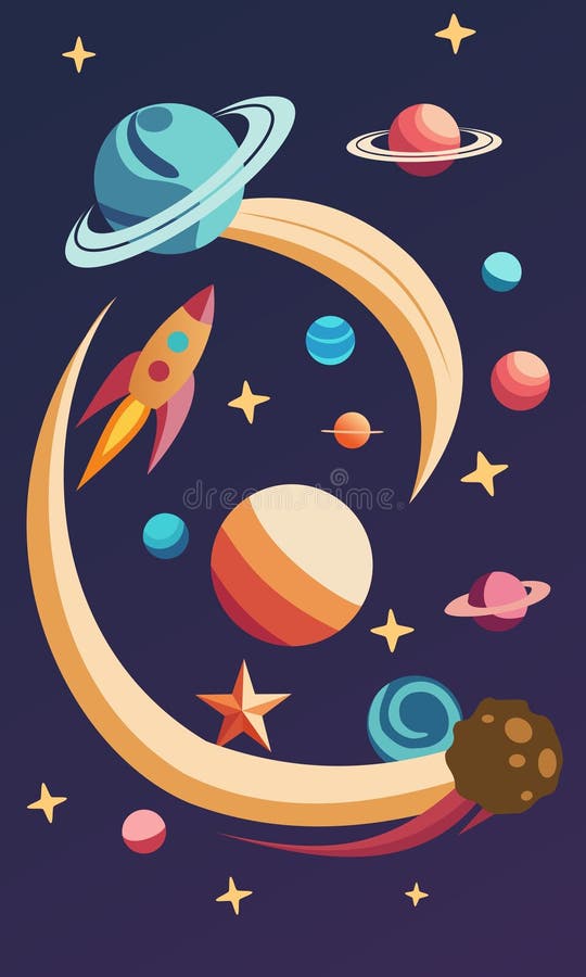 Cartoon Space. the Rocket is Flying among the Stars and Planets. Vector ...