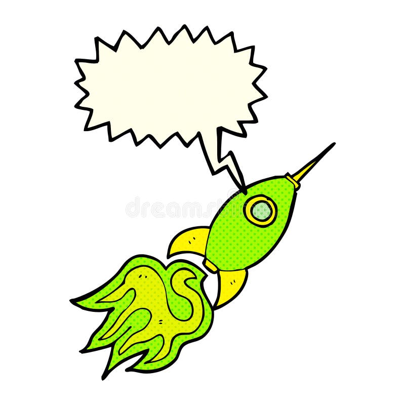 Cartoon Space Rocket with Speech Bubble Stock Illustration ...