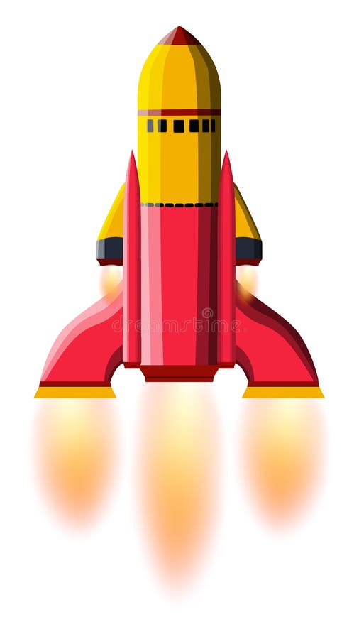 Cartoon Space Rocket with Yellow and Red Body, with Massive Racks and ...