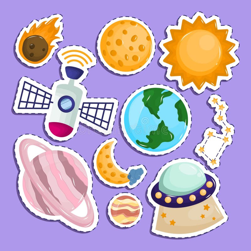 Cartoon Space Stickers Set. Vector Illustration of Cartoon Space ...