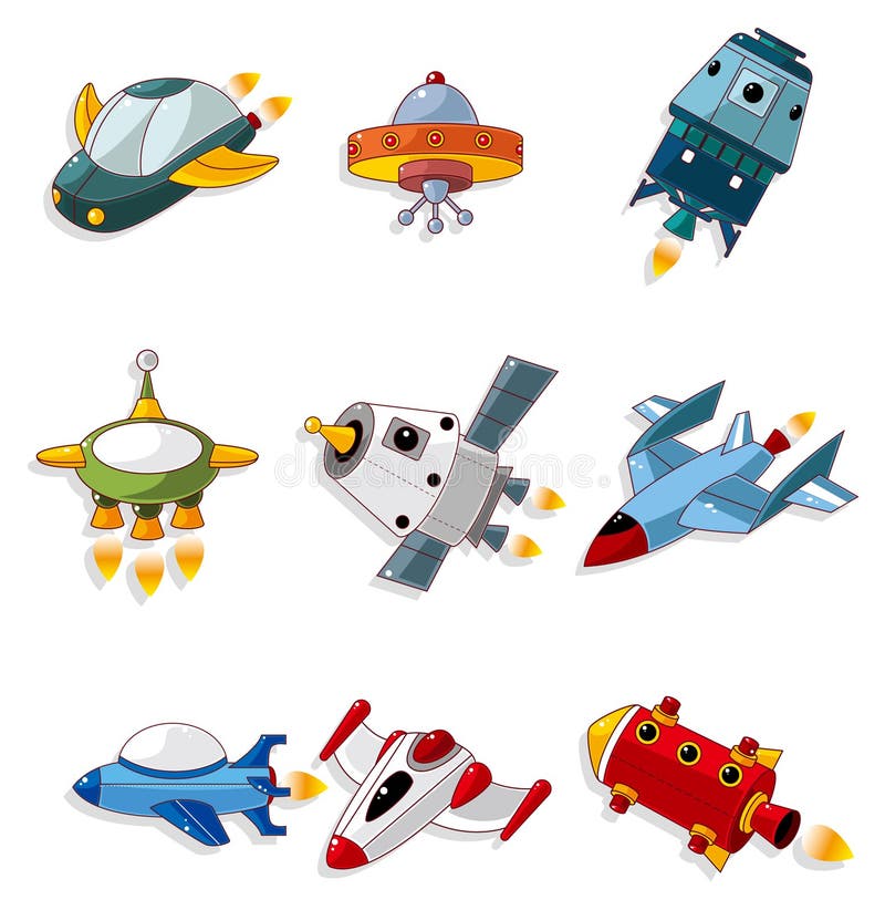 Cartoon spaceship icon set stock vector. Illustration of design - 19606369