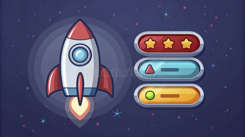 Cartoon Spaceship Launching into Outer Space with Game Ui Elements ...