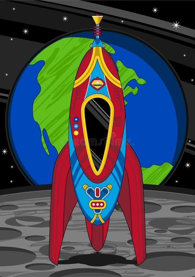 Cartoon Spaceship on the Moon Stock Vector - Illustration of rocketship ...