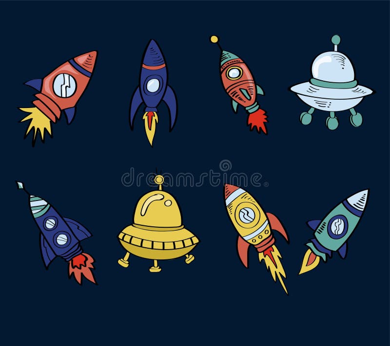 Cartoon spaceship set stock illustration. Illustration of ...