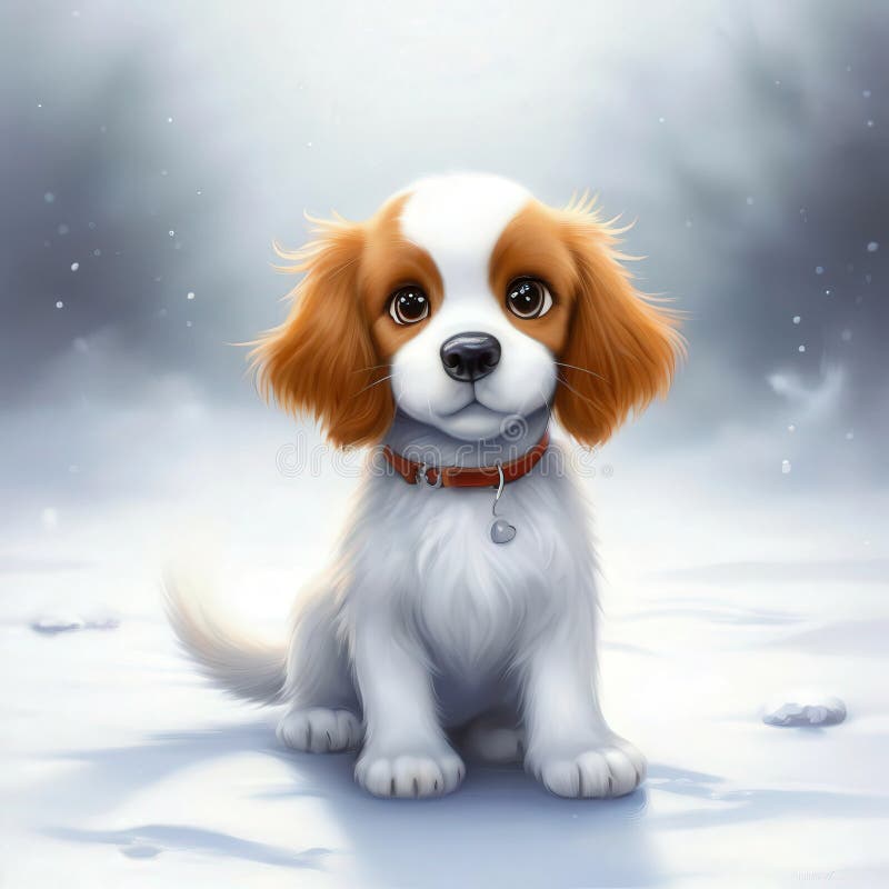A Cartoon Spaniel Puppy Sits in the Snow. Stock Illustration ...