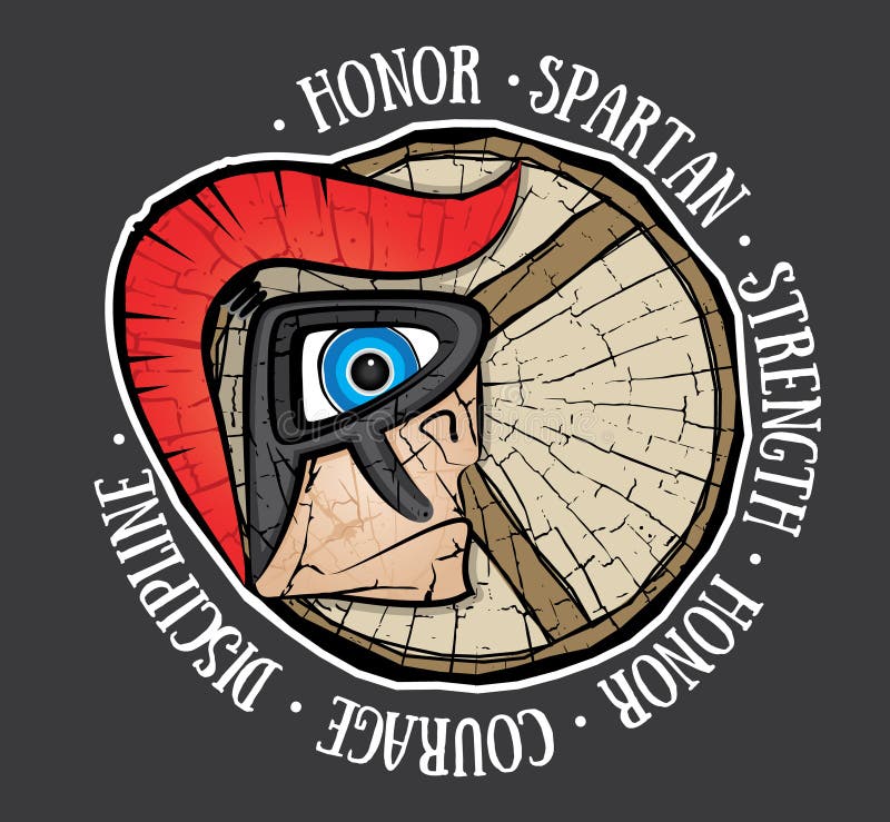 Cartoon Spartan Warrior Profile with Helmet and Shield Stock ...