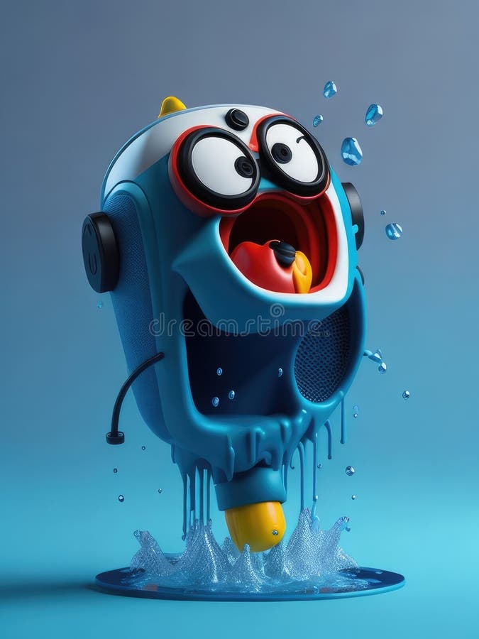 Cartoon Speaker with Suction and Water Bouncing from Sound Stock ...