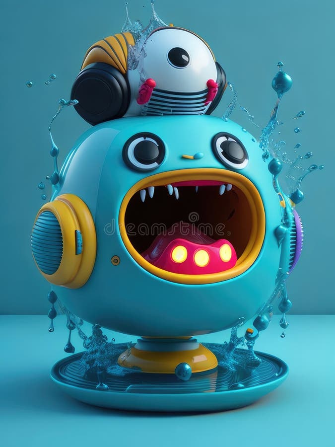 Cartoon Speaker with Suction and Water Bouncing from Sound Stock ...