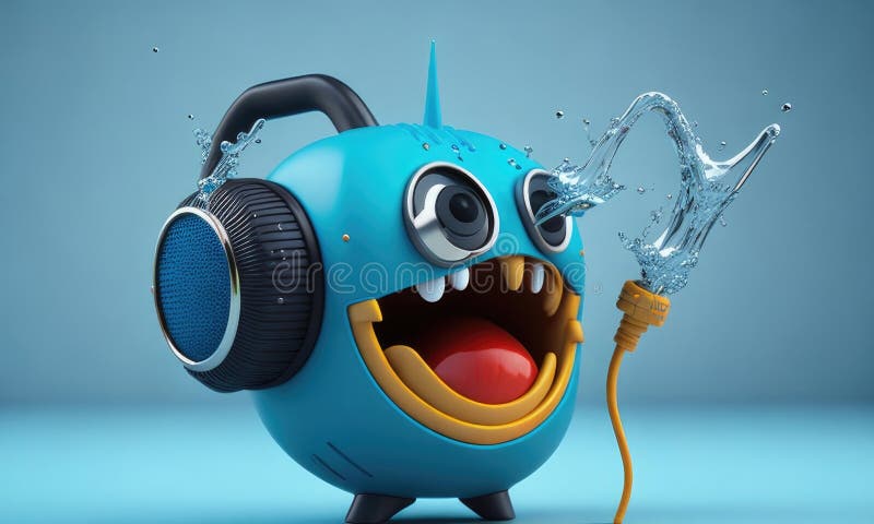 Cartoon Speaker with Suction and Water Bouncing from Sound Stock ...
