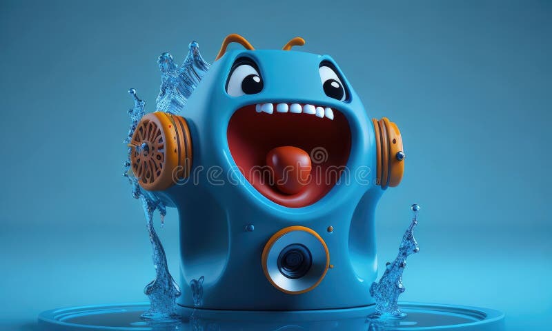 Cartoon Speaker with Suction and Water Bouncing from Sound Stock ...