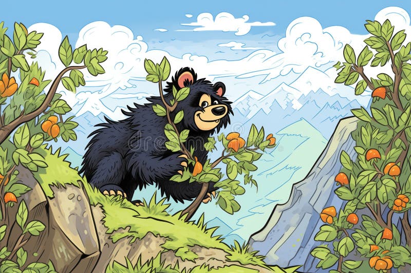 Cartoon of Spectacled Bear Climbing Andean Shrubs Stock Image - Image ...