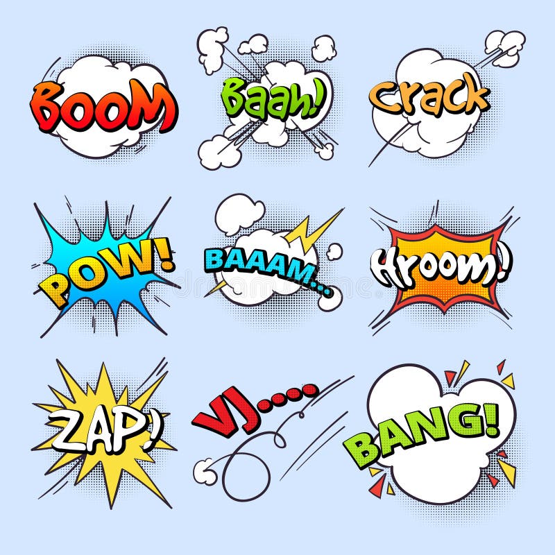 Cartoon Speech Bubbles, Explode Bang Sound with Comic Text Elements ...