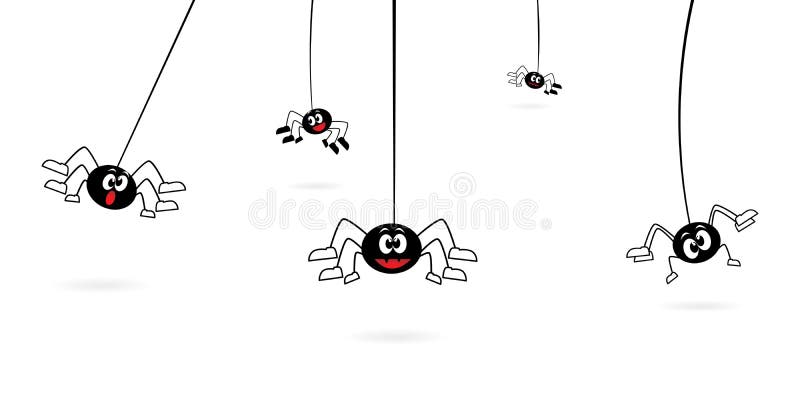 3 Cartoon Spiders Hanging stock illustration. Illustration of color ...