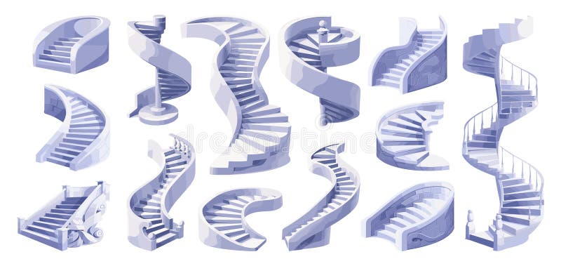 Cartoon Spiral Staircases. Icon Set Depicting Different Forms and Sizes ...