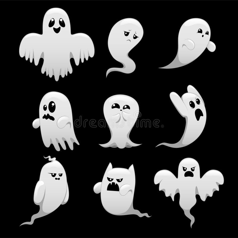 Cartoon Spooky Ghost Character Set Stock Vector - Illustration of ...