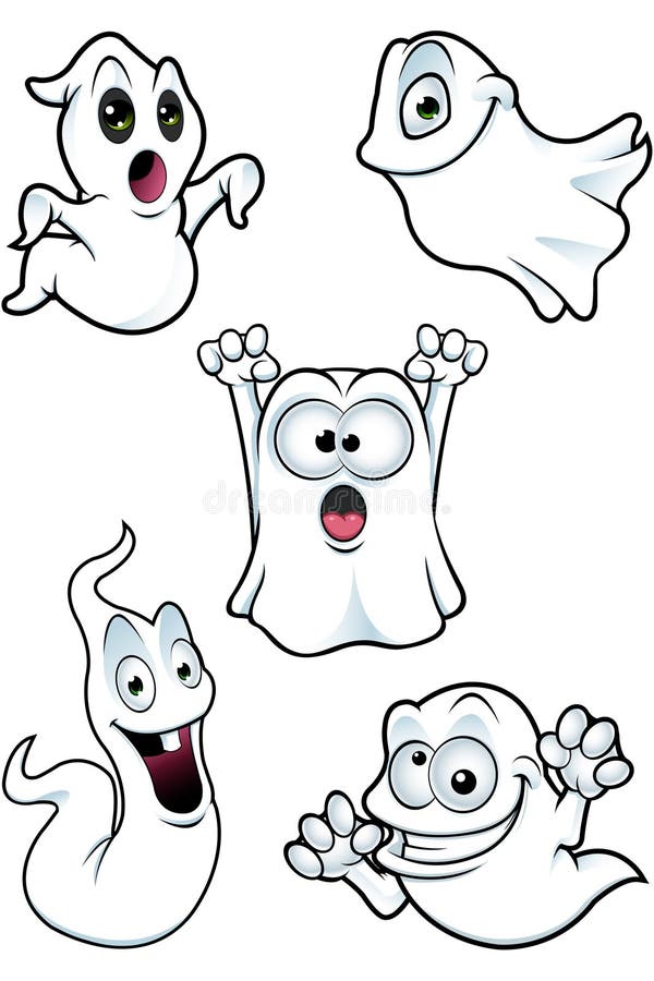 5 Cartoon Spooky Ghosts stock vector. Illustration of spooky - 44797968