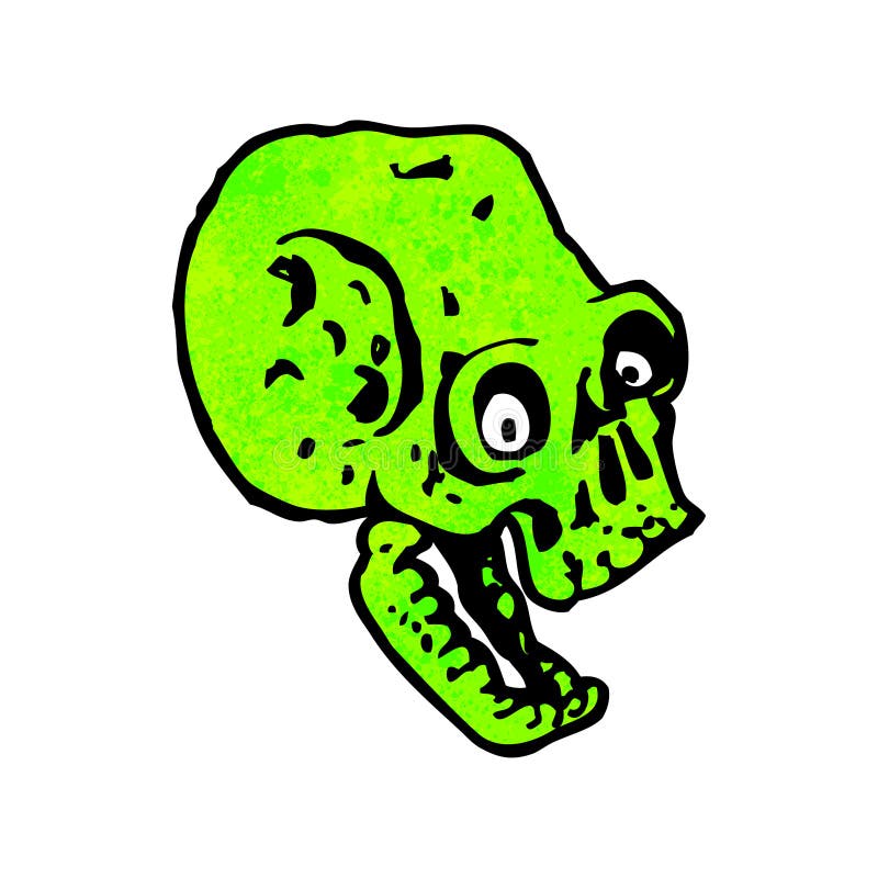 Cartoon spooky green skull stock illustration. Illustration of drawing ...
