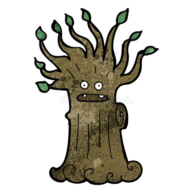 Cartoon spooky old tree stock illustration. Illustration of drawing ...